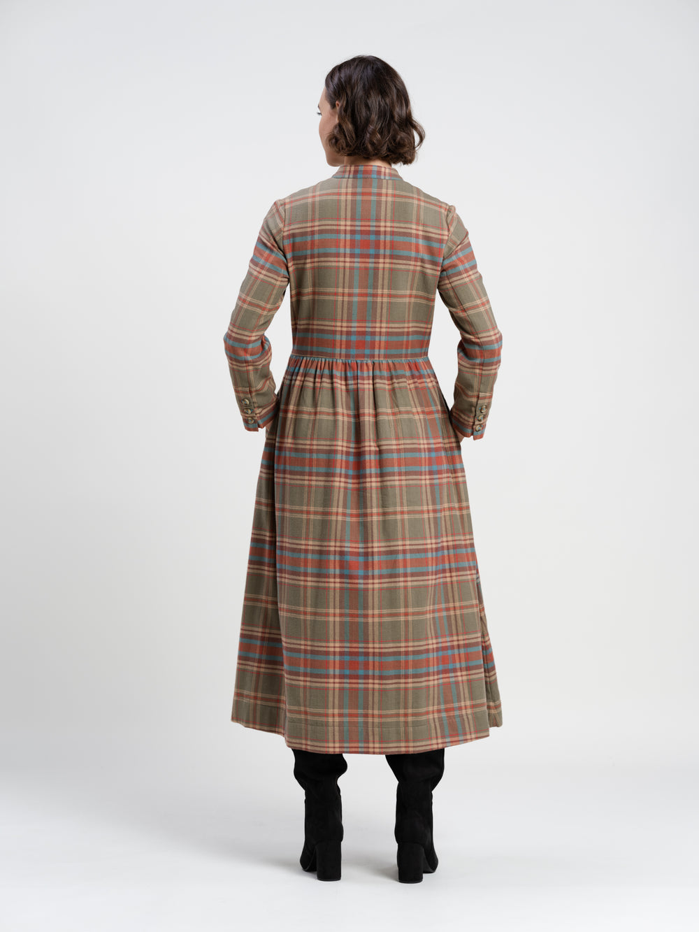 Kate Barton Women's Winter Edith Dress | Brown Heather Tartan | Moss ...