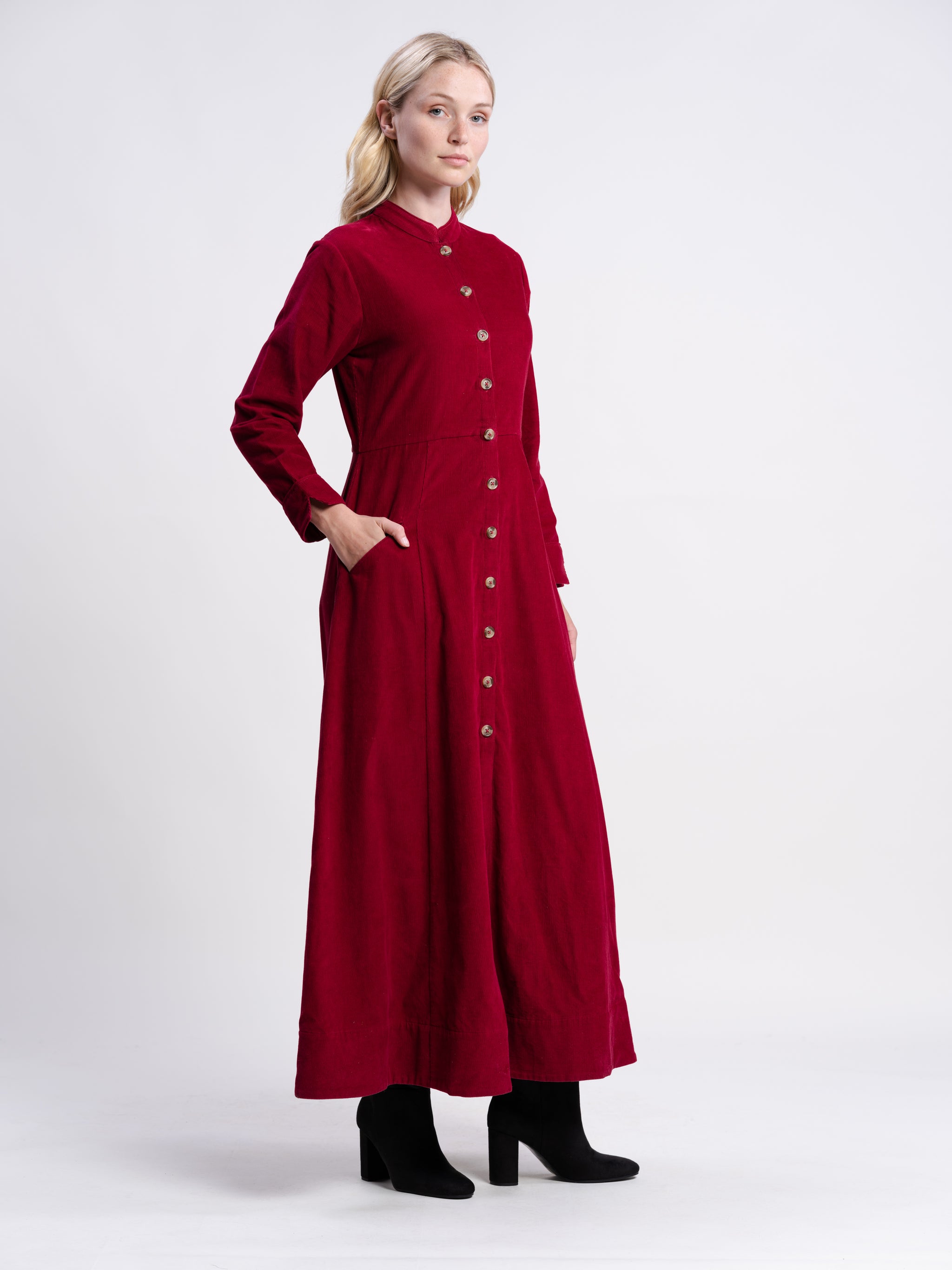 Kate Barton Women's Winter Coat Dress | Garnet | Persian Blue | Needlecord