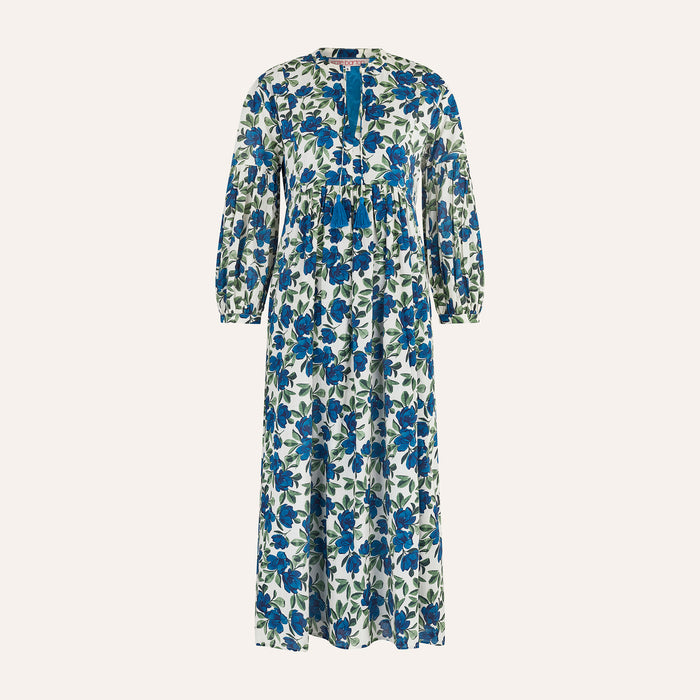 Kate Barton Women's Summer Dress | Blue/White | Blue Floral | Cotton