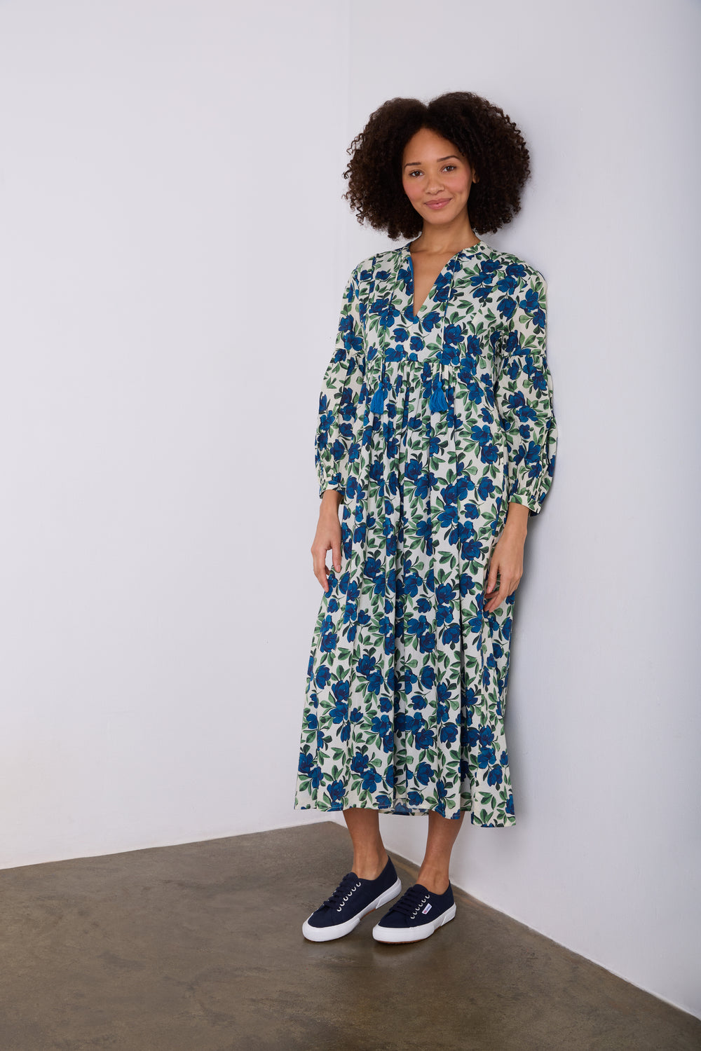 Kate Barton Women's Summer Dress | Blue/White | Blue Floral | Cotton
