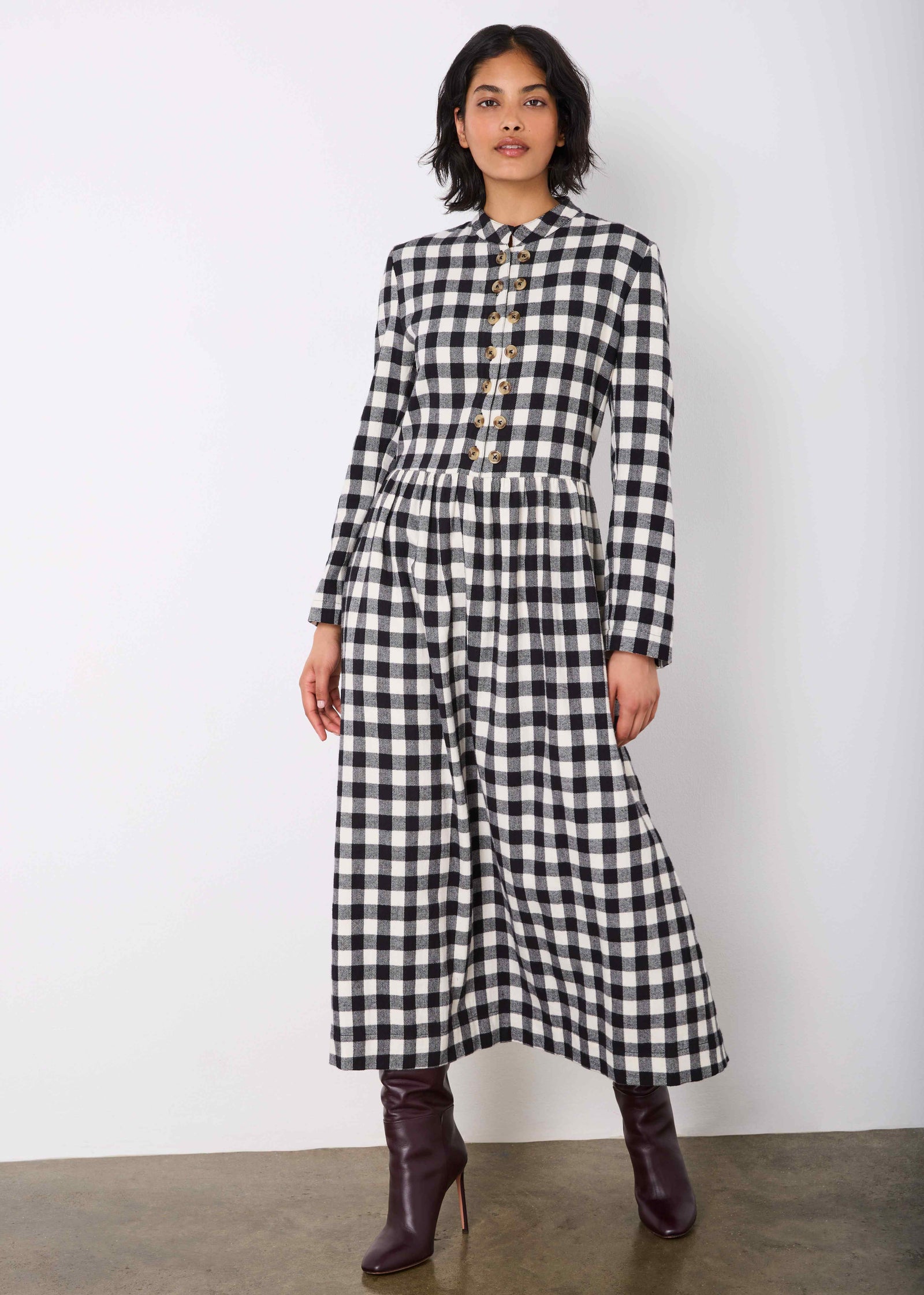 Kate Barton Women's Winter Dress | Navy | Black & White Check